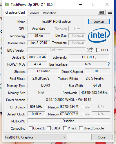 Incorrect bandwith, gpu memory clock, default gpu memory clock with Intel GMA HD | TechPowerUp ...