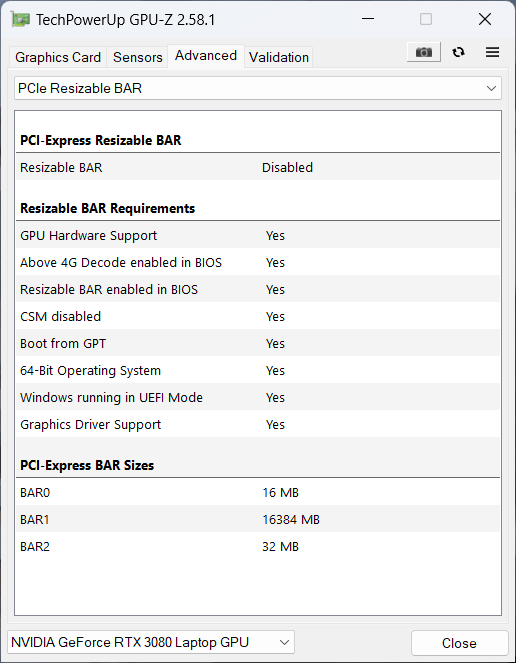 [GPU-Z Test Build] Resizable BAR shows as "Yes" when Supported but ...