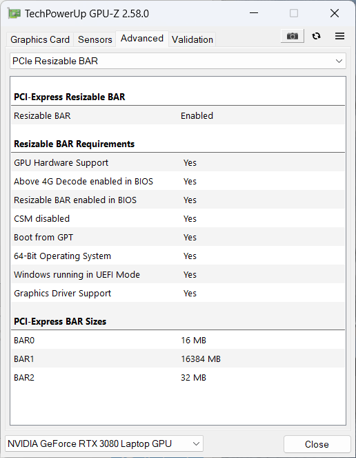 [GPU-Z Test Build] Resizable BAR shows as "Yes" when Supported but ...