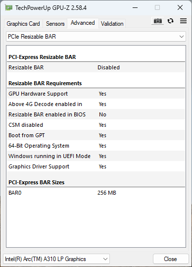 [GPU-Z Test Build] Resizable BAR shows as "Yes" when Supported but ...